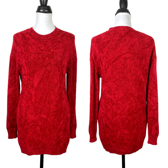 ASOS | Sweaters | Asos Red Chenille Oversized Long Sleeve Slouchy Tunic ...